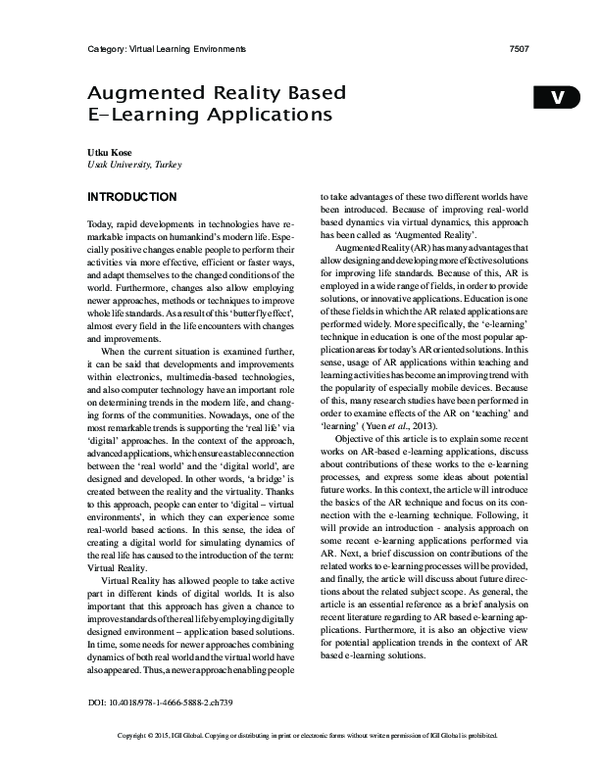 (PDF) Augmented Reality Based E-Learning Applications