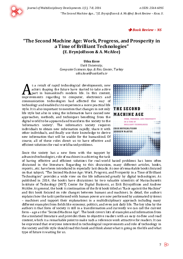 (PDF) “The Second Machine Age: Work, Progress, and Prosperity in a Time ...
