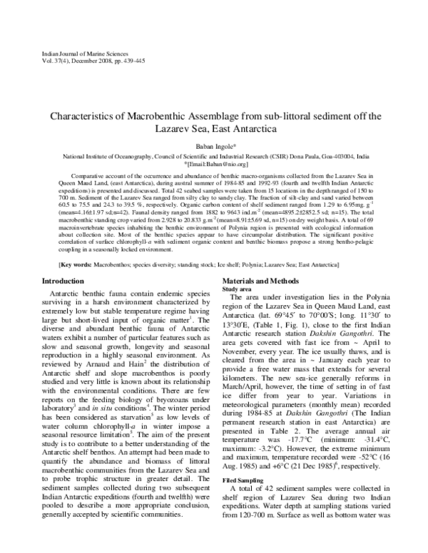 (PDF) Characteristics of Macrobenthic Assemblage from sub-littoral ...