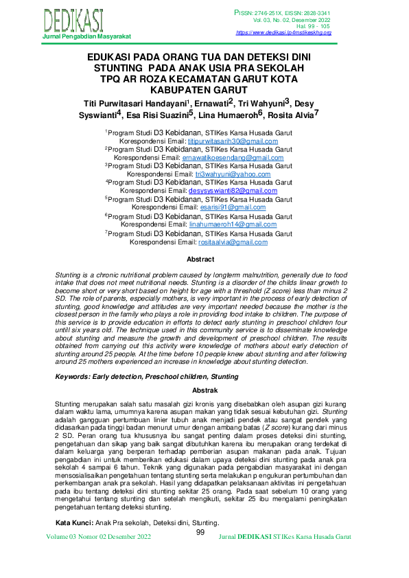 (PDF) Edukasi Pada Orang Tua Dan Deteksi Dini Stunting Pada Anak Usia Pra Sekolah TPQ Ar Roza ...