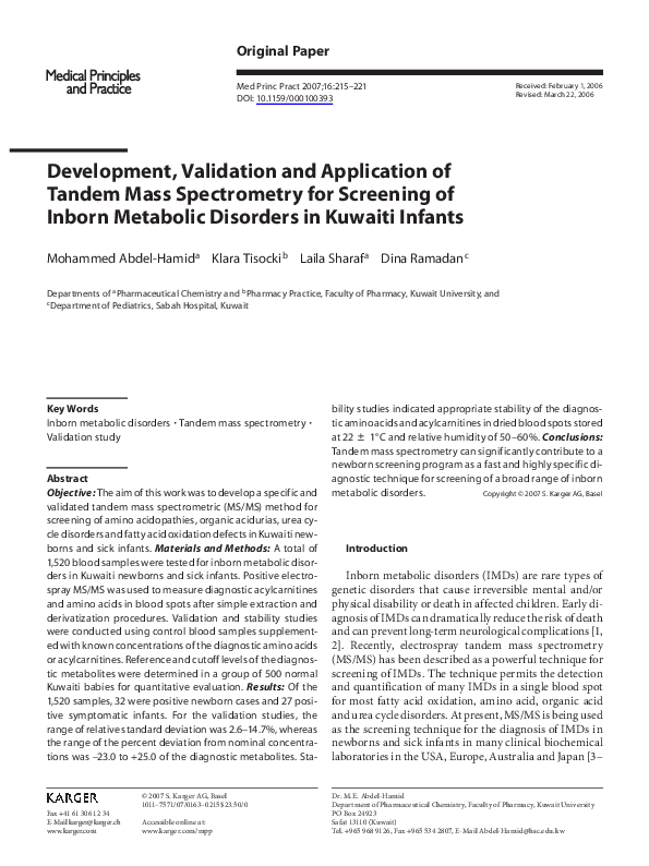 (PDF) Development, Validation and Application of Tandem Mass ...