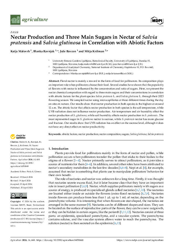 (PDF) Nectar Production and Three Main Sugars in Nectar of Salvia ...