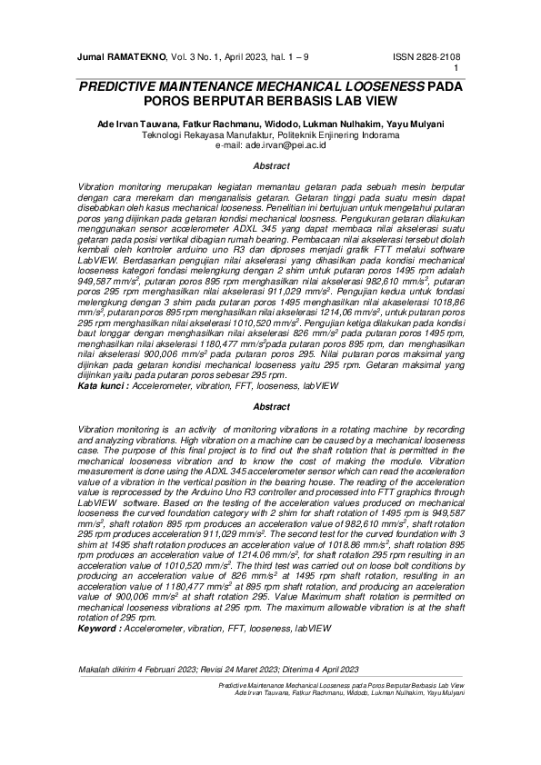 (PDF) Predictive Maintenance Mechanical Looseness Pada Poros Berputar ...