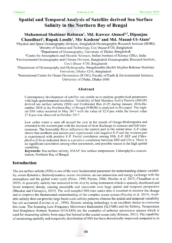 (PDF) Spatial and Temporal Analysis of Satellite derived Sea Surface Salinity in the Northern ...