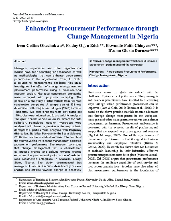 (PDF) Enhancing Procurement Performance through Change Management in Nigeria