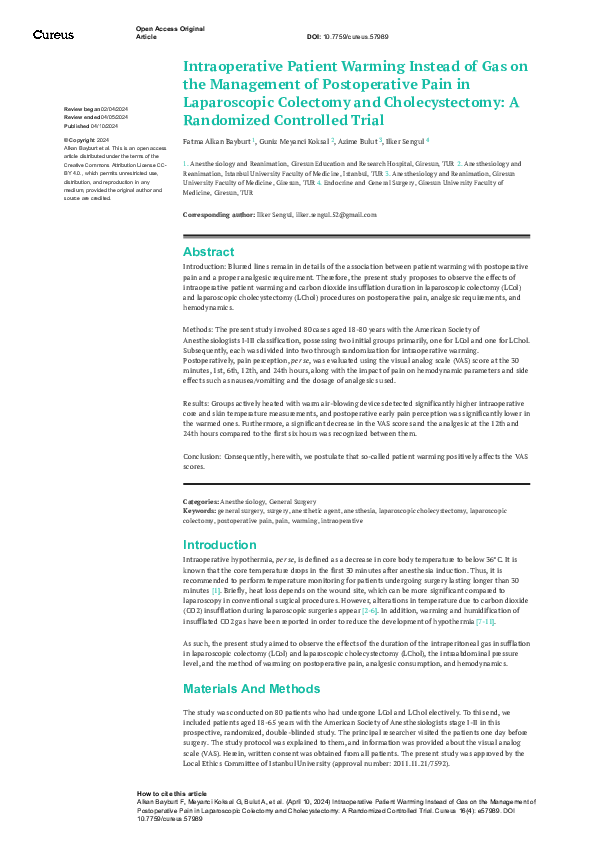 (PDF) Intraoperative Patient Warming Instead of Gas on the Management ...