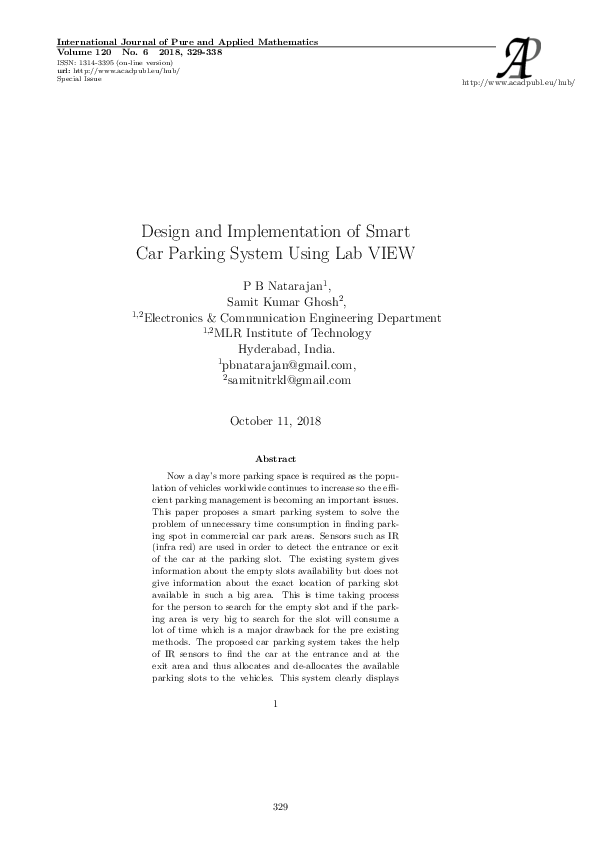 (PDF) Design and Implementation of Smart Car Parking System Using Lab VIEW
