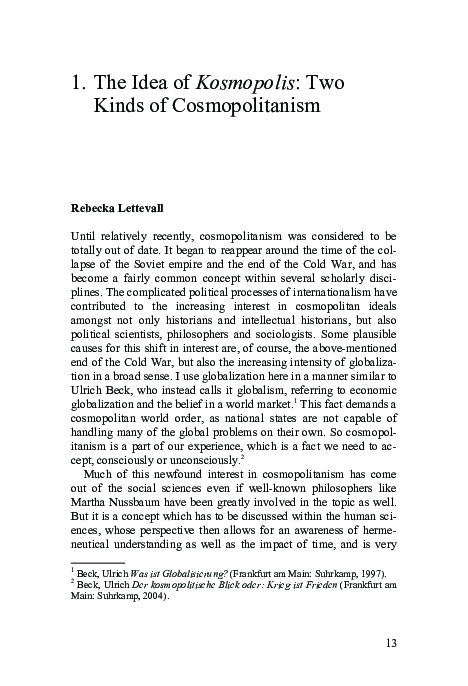 (PDF) The Idea of Kosmopolis : Two Kinds of Cosmopolitanism