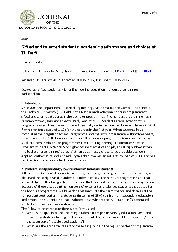 (PDF) Gifted and talented students’ academic performance and choices at ...
