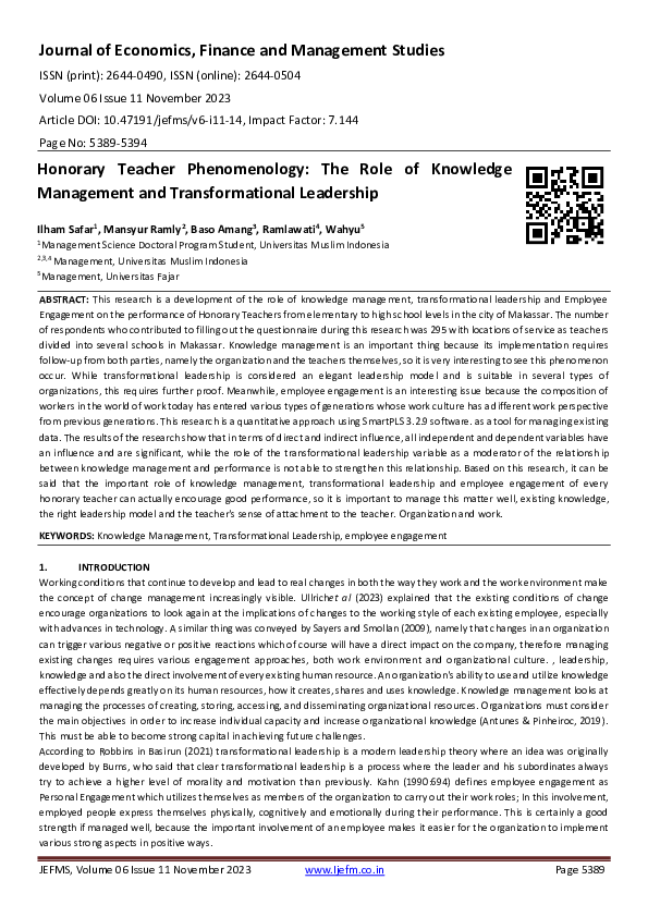 (PDF) Honorary Teacher Phenomenology: The Role of Knowledge Management ...