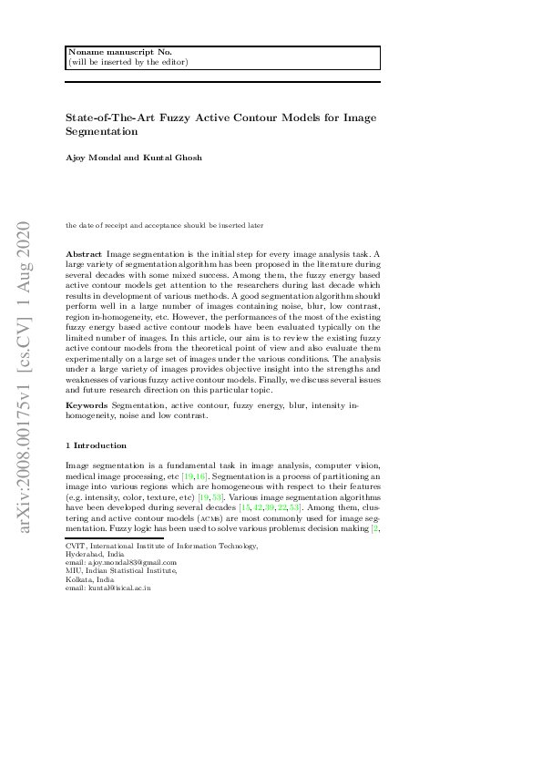 (PDF) State-of-The-Art Fuzzy Active Contour Models for Image Segmentation