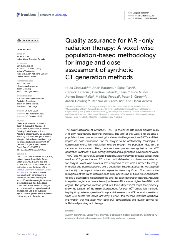 (PDF) Quality assurance for MRI-only radiation therapy: A voxel-wise ...
