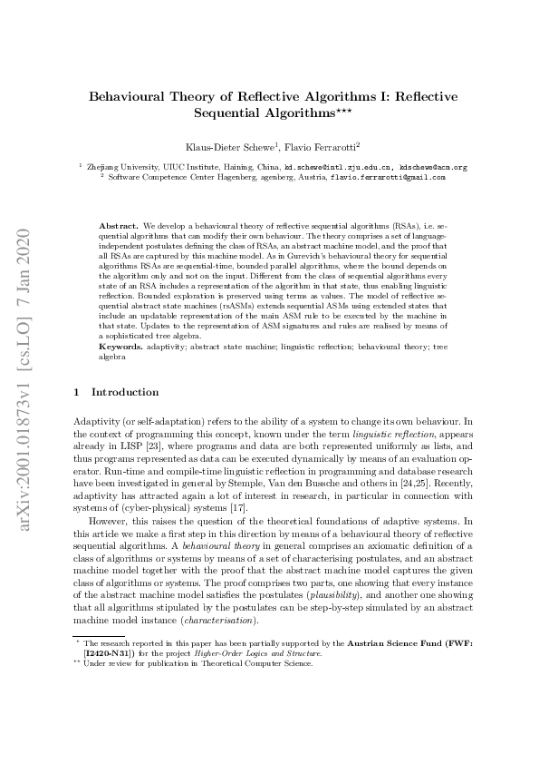 Pdf Behavioural Theory Of Reflective Algorithms I Reflective Sequential Algorithms