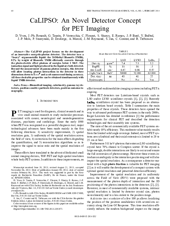 (PDF) CaLIPSO: An Novel Detector Concept for PET Imaging