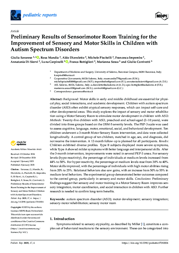 (PDF) Preliminary Results of Sensorimotor Room Training for the ...
