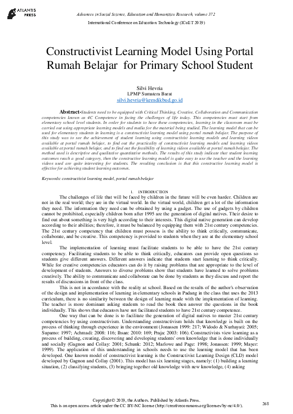 (PDF) Constructivist Learning Model Using Portal Rumah Belajar for Primary School Student