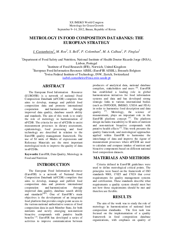(PDF) Metrology in Food Composition Databanks: The European Strategy