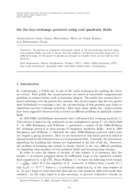 (PDF) Key-Exchange Protocols in Quadratic Fields