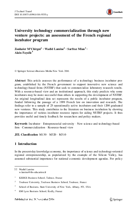 (PDF) University technology commercialization through new venture ...