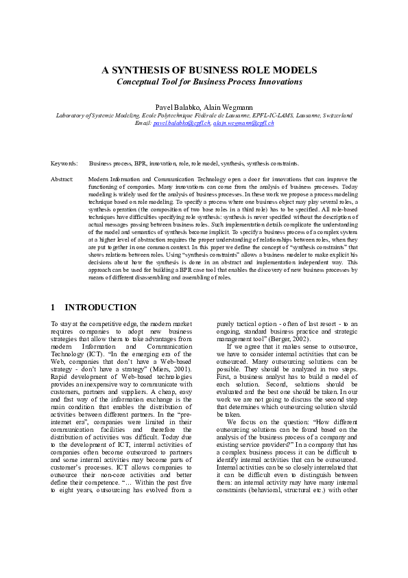 (PDF) A Synthesis of Business Role Models: Conceptual Tool for Business ...