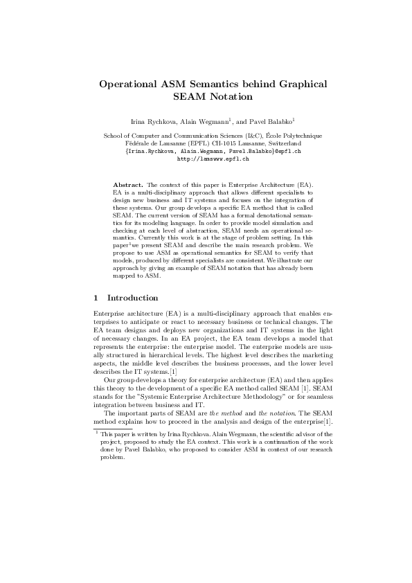 (PDF) Operational ASM semantics behind Graphical SEAM notation