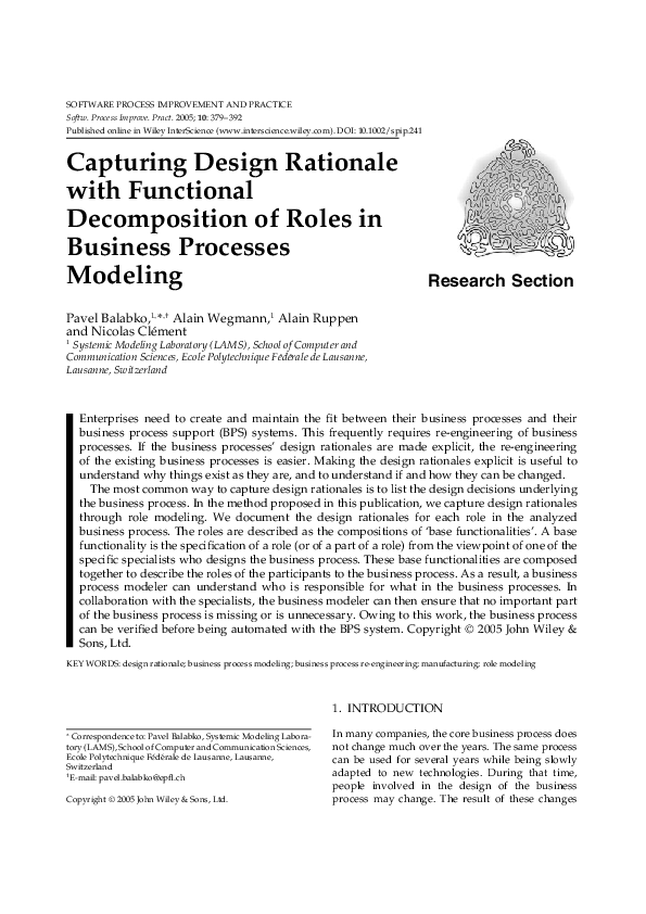 (PDF) Capturing design rationale with functional decomposition of roles in business processes ...