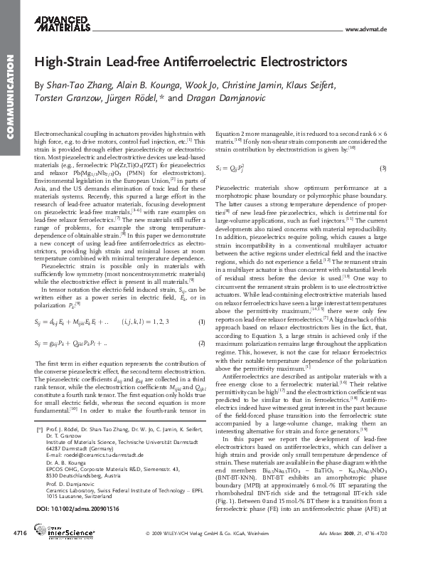 (PDF) High-Strain Lead-free Antiferroelectric Electrostrictors