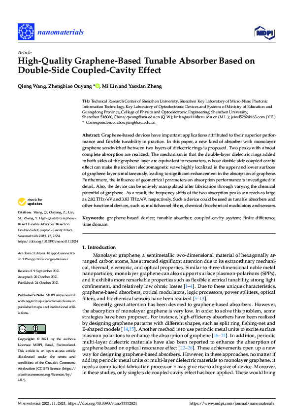 (PDF) High-Quality Graphene-Based Tunable Absorber Based on Double-Side Coupled-Cavity Effect