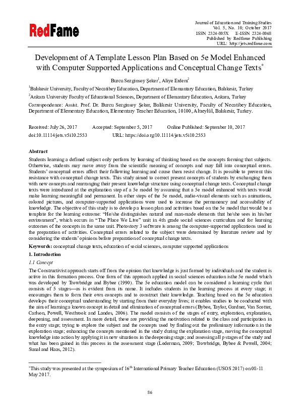 (PDF) Development of A Template Lesson Plan Based on 5e Model Enhanced ...