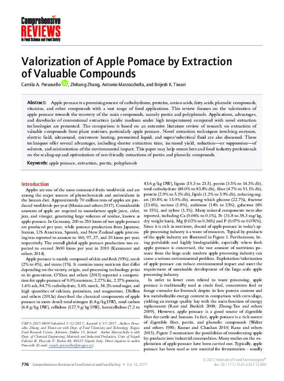 (PDF) Valorization of Apple Pomace by Extraction of Valuable Compounds