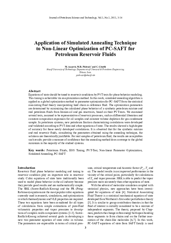 (PDF) Application of Simulated Annealing Technique to Non-Linear Optimization of PC-SAFT for ...