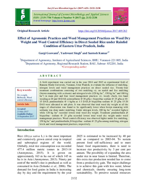 (PDF) Effect of Agronomic Practices and Weed Management Practices on ...