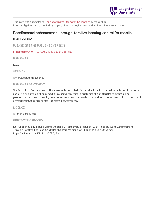(PDF) Feedforward Enhancement through Iterative Learning Control for Robotic Manipulator