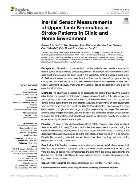 (PDF) Inertial Sensor Measurements of Upper-Limb Kinematics in Stroke Patients in Clinic and ...