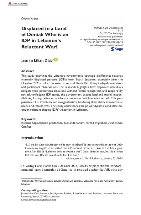 (PDF) Displaced in a Land of Denial: Who is an IDP in Lebanon’s ...