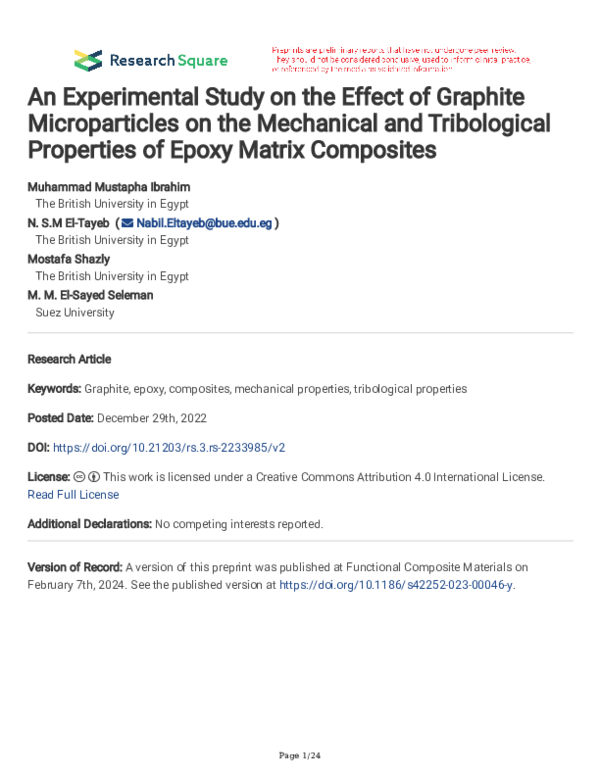 (PDF) An Experimental Study on the Effect of Graphite Microparticles on ...