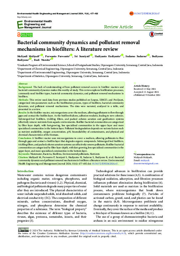 (PDF) Bacterial community dynamics and pollutant removal mechanisms in biofilters: A literature ...