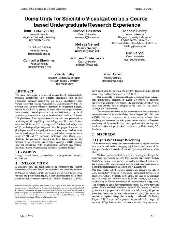 (PDF) Using Unity for Scientific Visualization as a Coursebased ...