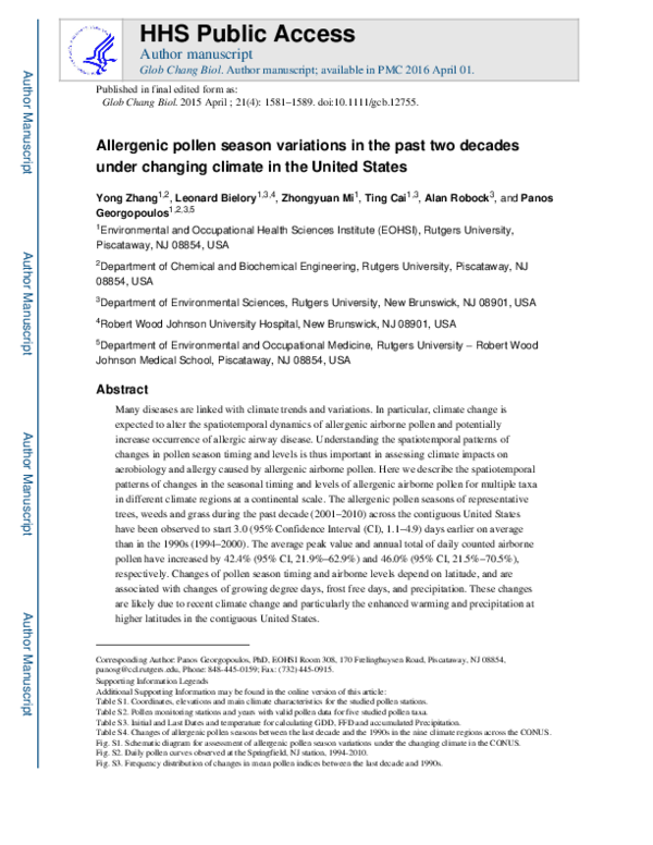(PDF) Allergenic pollen season variations in the past two decades under ...