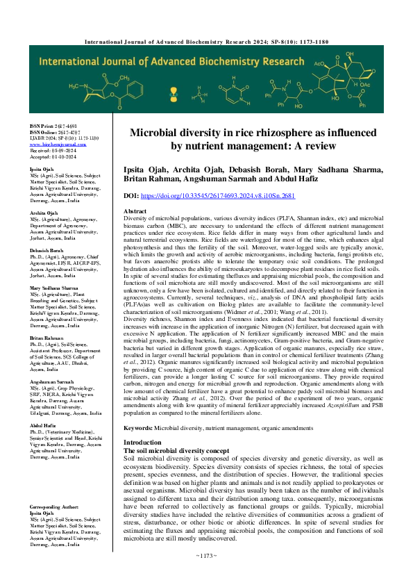 (PDF) Microbial diversity in rice rhizosphere as influenced by nutrient management: A review