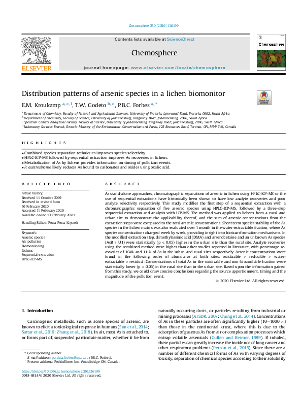 (PDF) Distribution patterns of arsenic species in a lichen biomonitor