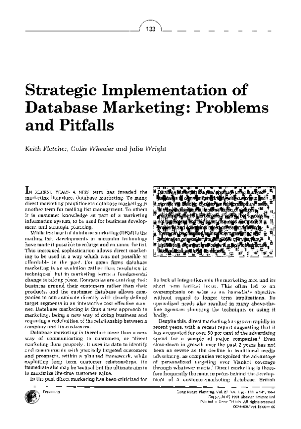 (PDF) Strategic implementation of database marketing: problems and pitfalls