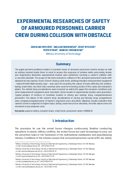 (PDF) Experimental researches of safety of armoured personnel carrier ...