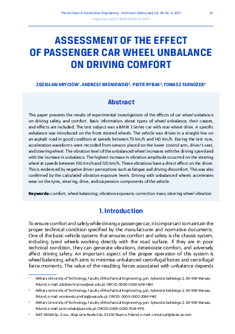 (PDF) Assessment of the effect of passenger car wheel unbalance on ...