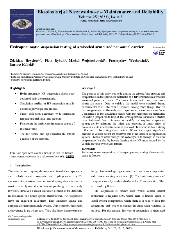 (PDF) Hydropneumatic suspension testing of a wheeled armoured personnel ...