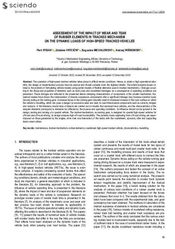 Assessment of the Impact of Wear and Tear of Rubber Elements in Tracked ...