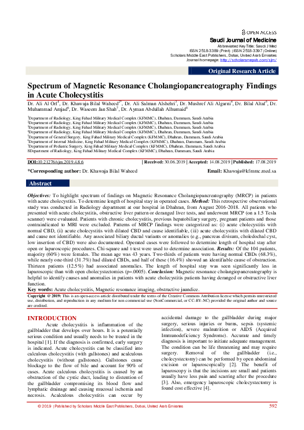 (PDF) Spectrum of Magnetic Resonance Cholangiopancreatography Findings in Acute Cholecystitis