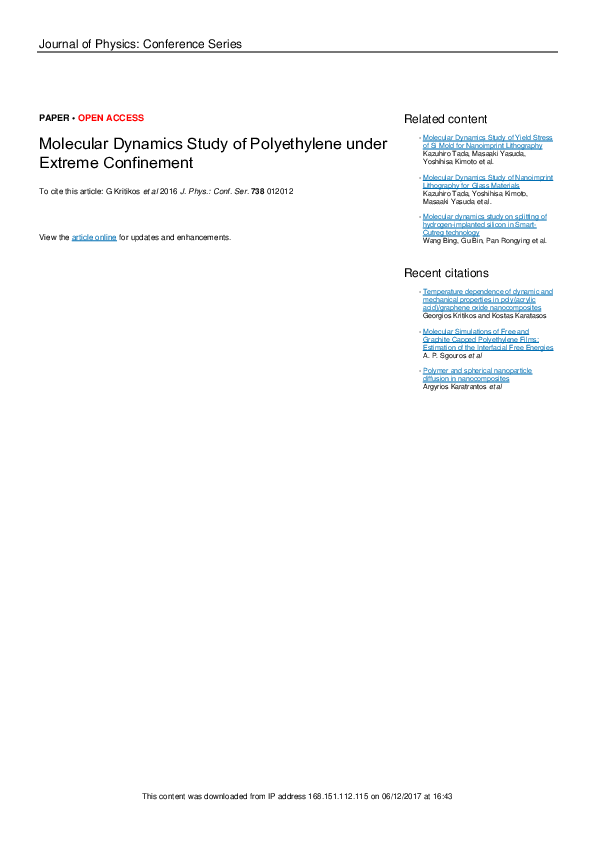 (PDF) Molecular Dynamics Study of Polyethylene under Extreme Confinement