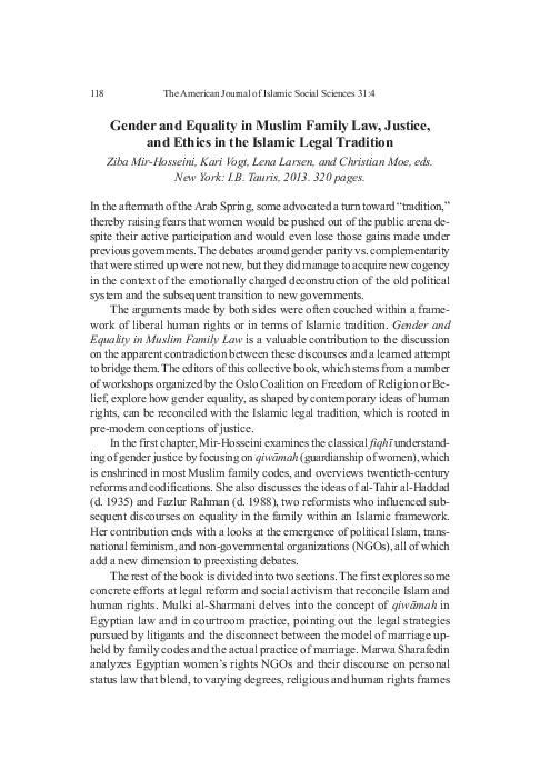 (PDF) Gender and Equality in Muslim Family Law, Justice, and Ethics in ...
