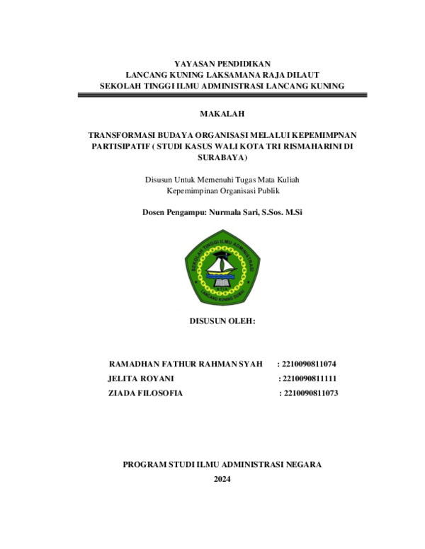 (PDF) TRANSFORMASI BUDAYA ORGANISASI MELALUI KEPEMIMPNAN PARTISIPATIF